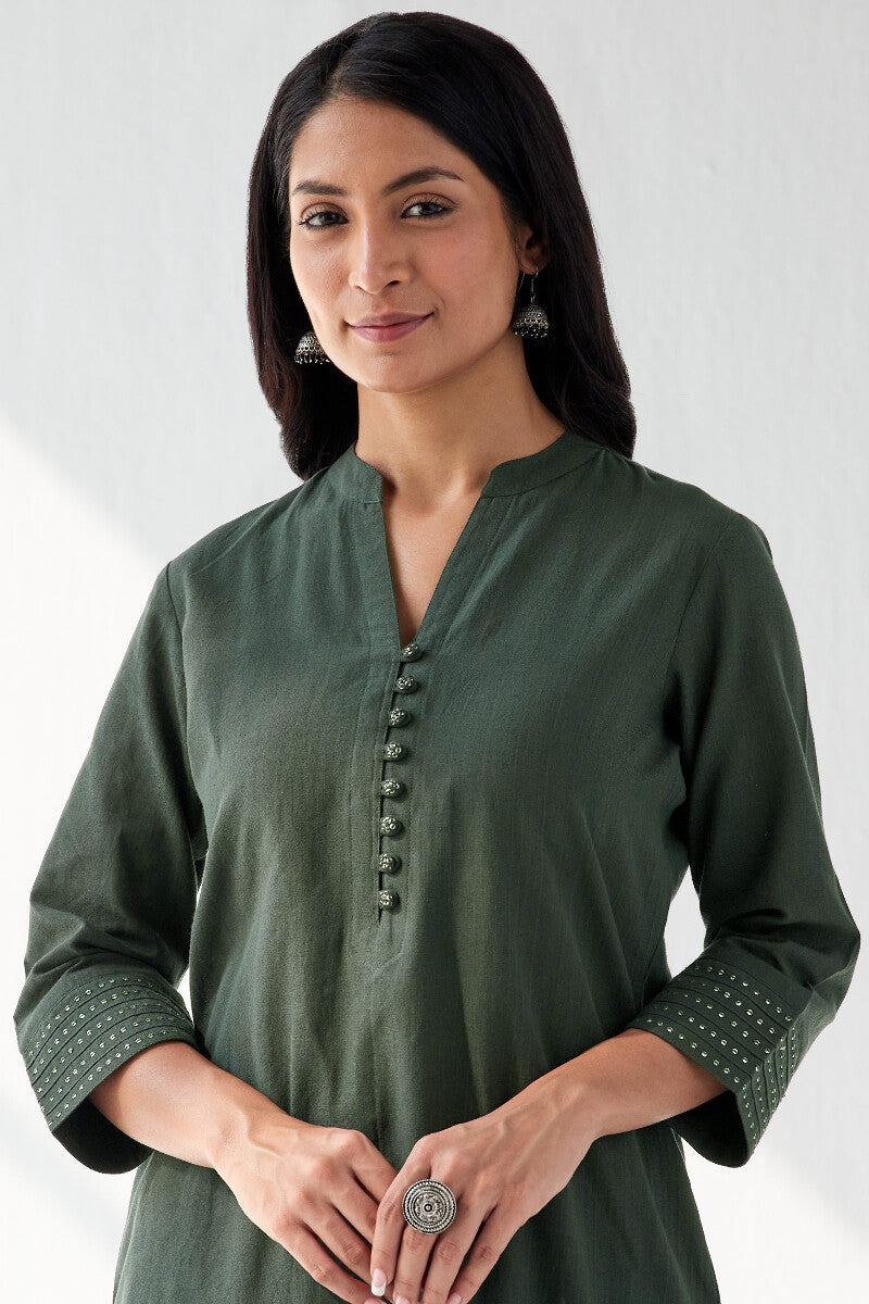 Buy Green Handcrafted Straight Handloom Kurta for Women | FGMK22-520 ...