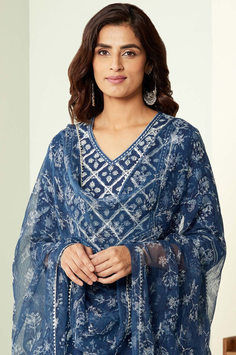 Sehra Saba Indigo Kota Dupatta – Farida Gupta India