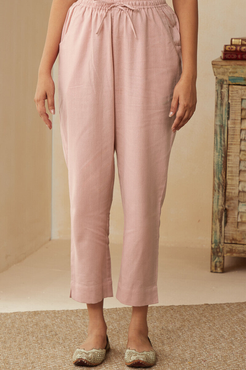 Buy Pink Handcrafted Cotton Flax Narrow Pants for Women | FGNP24-143 ...