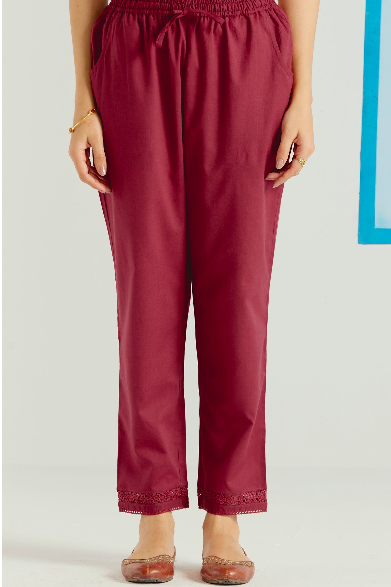 Buy Red Handcrafted Cotton Narrow Pants for Women | Daily Wear Pants ...