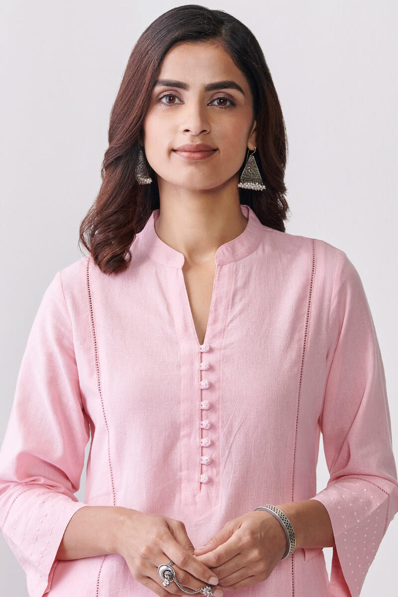 Buy Pink Handcrafted Straight Cotton Kurta for Women | FGMK22-306 ...