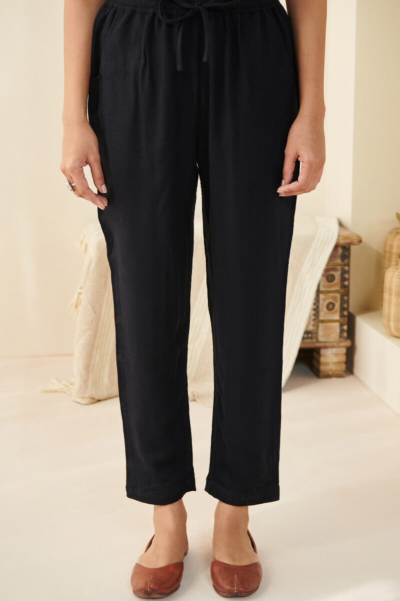 Buy Black Handcrafted Faux Wool Narrow Pants for Women | FGNP22-130 ...