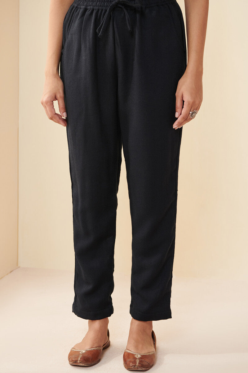 Buy Black Handcrafted Faux Wool Narrow Pants for Women | FGNP22-115 ...