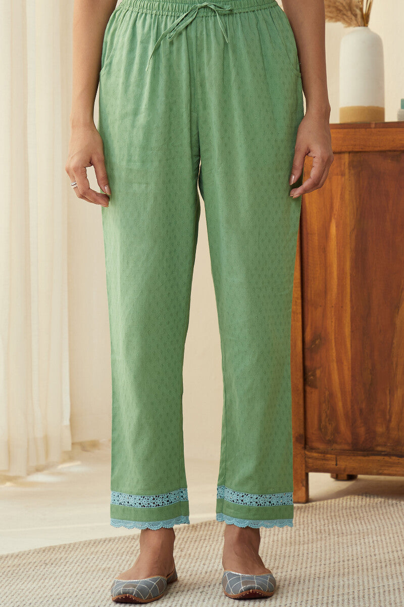 Buy Green Handcrafted Cotton Dobby Narrow Pants for Women | FGNP23-137 ...
