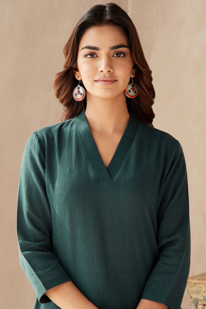 Buy Teal Handcrafted Straight Cotton Kurta for Women | FGMK23-598 ...