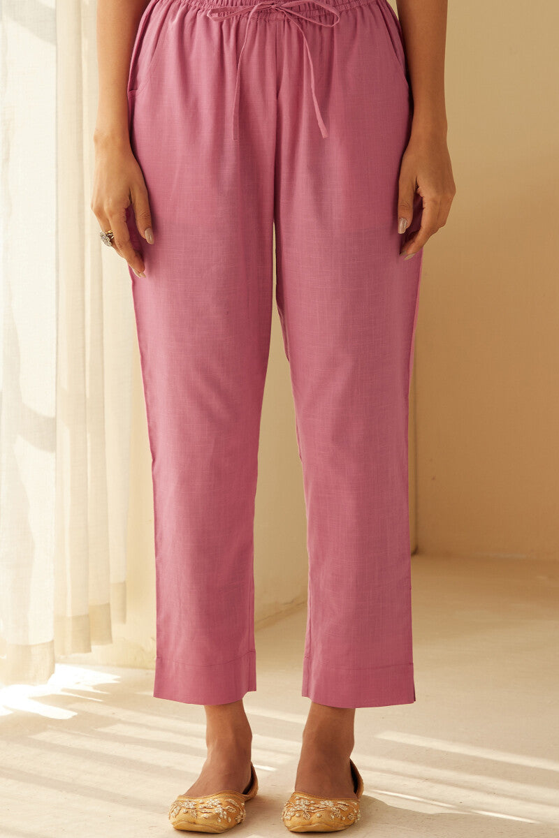 Buy Pink Handcrafted Cotton Slub Narrow Pants for Women | FGNP24-15 ...