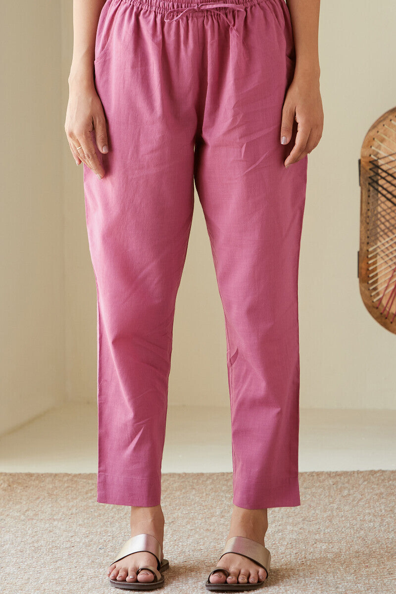 Buy Pink Handcrafted Cotton Slub Narrow Pants for Women | FGNP24-101 ...
