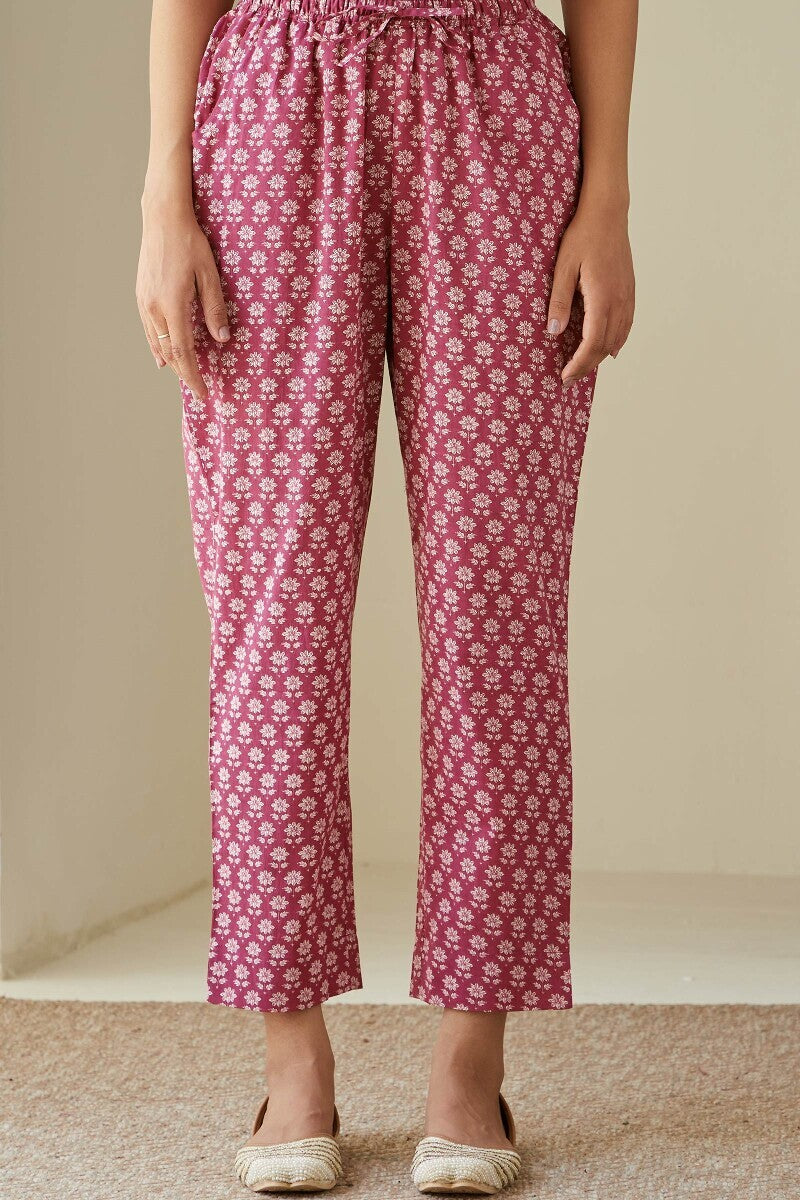 Buy Pink Hand Printed Cotton Narrow Pants for Women | FGNP24-60 ...