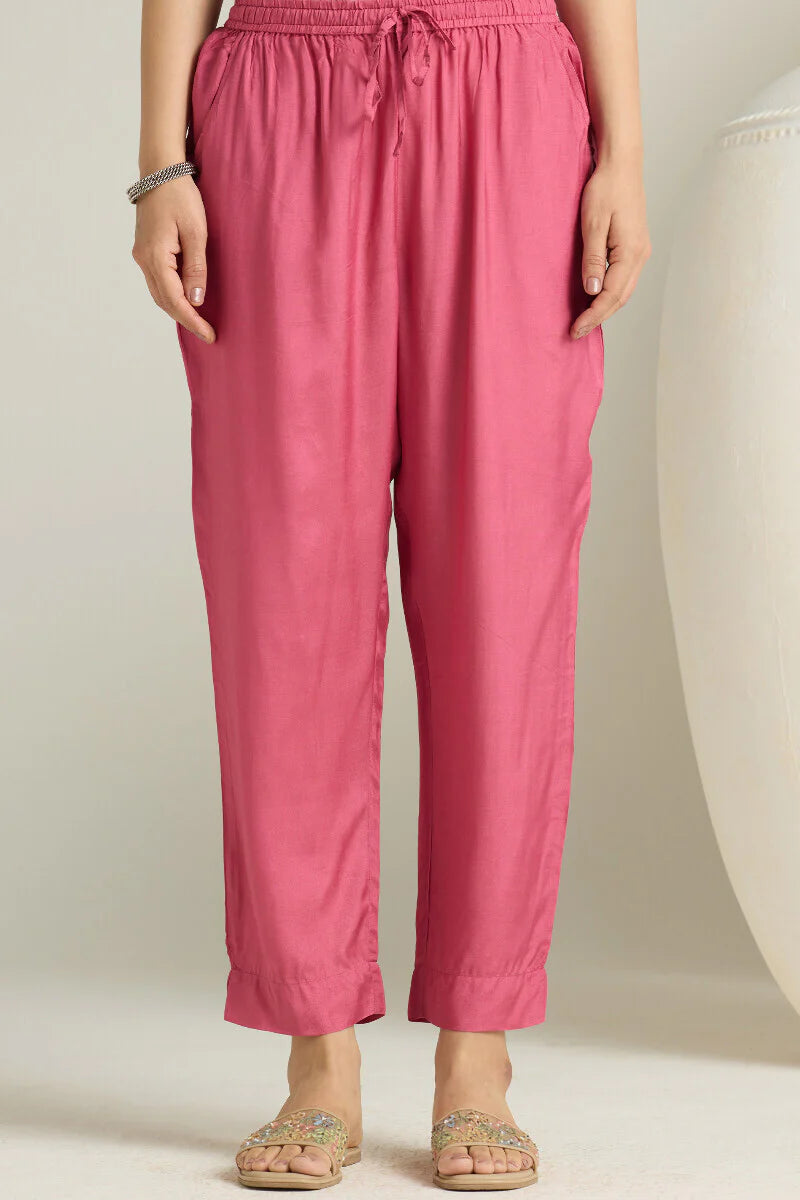 Buy Pink Handcrafted Modal Narrow Pants for Women | FGNP24-71 | Farida ...