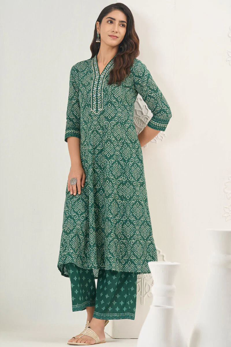 Buy Green Printed Anarkali Cotton Kurta for Women | Kalidar Kurta ...
