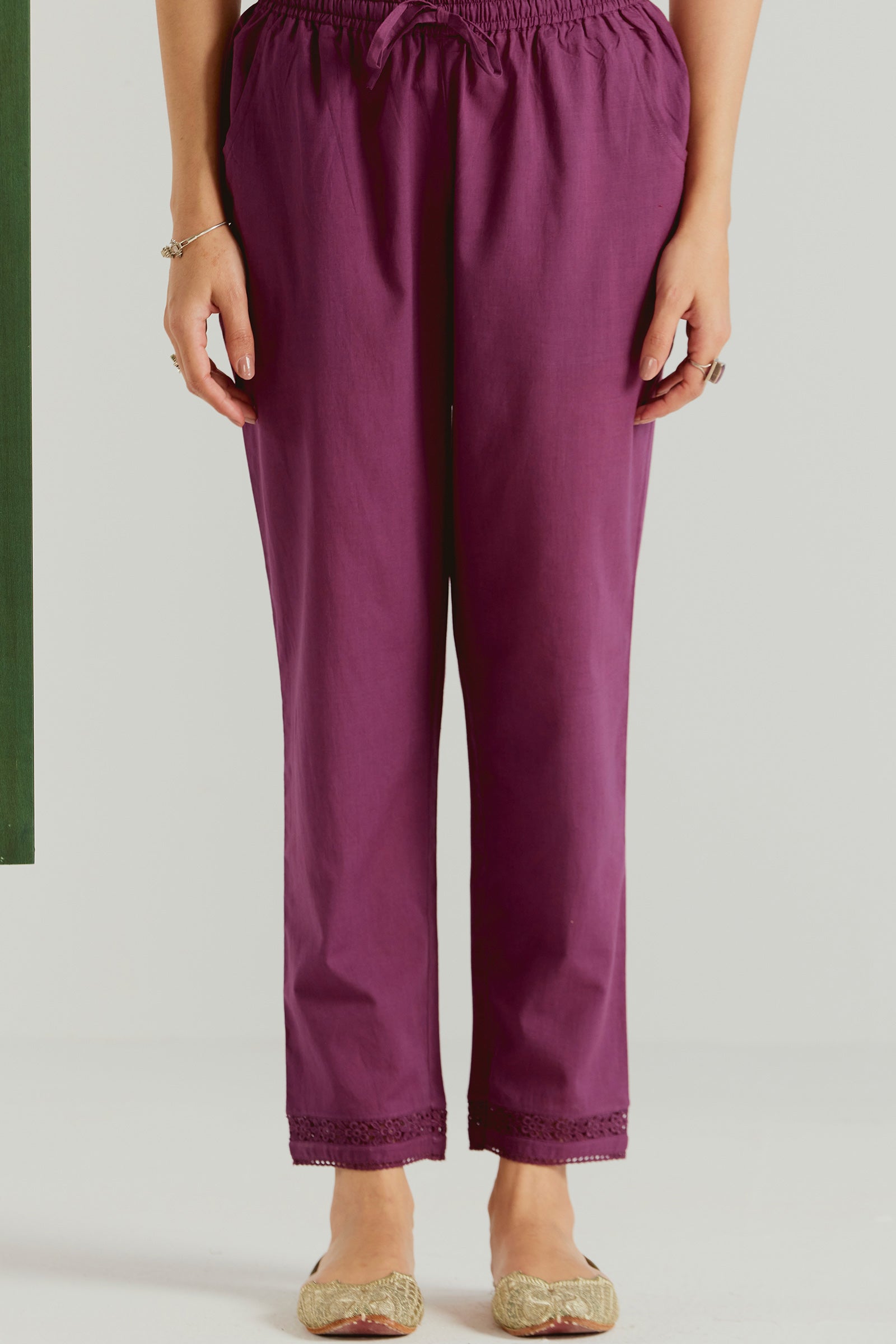 Buy Purple Handcrafted Cotton Narrow Pants for Women | Cotton Pants ...