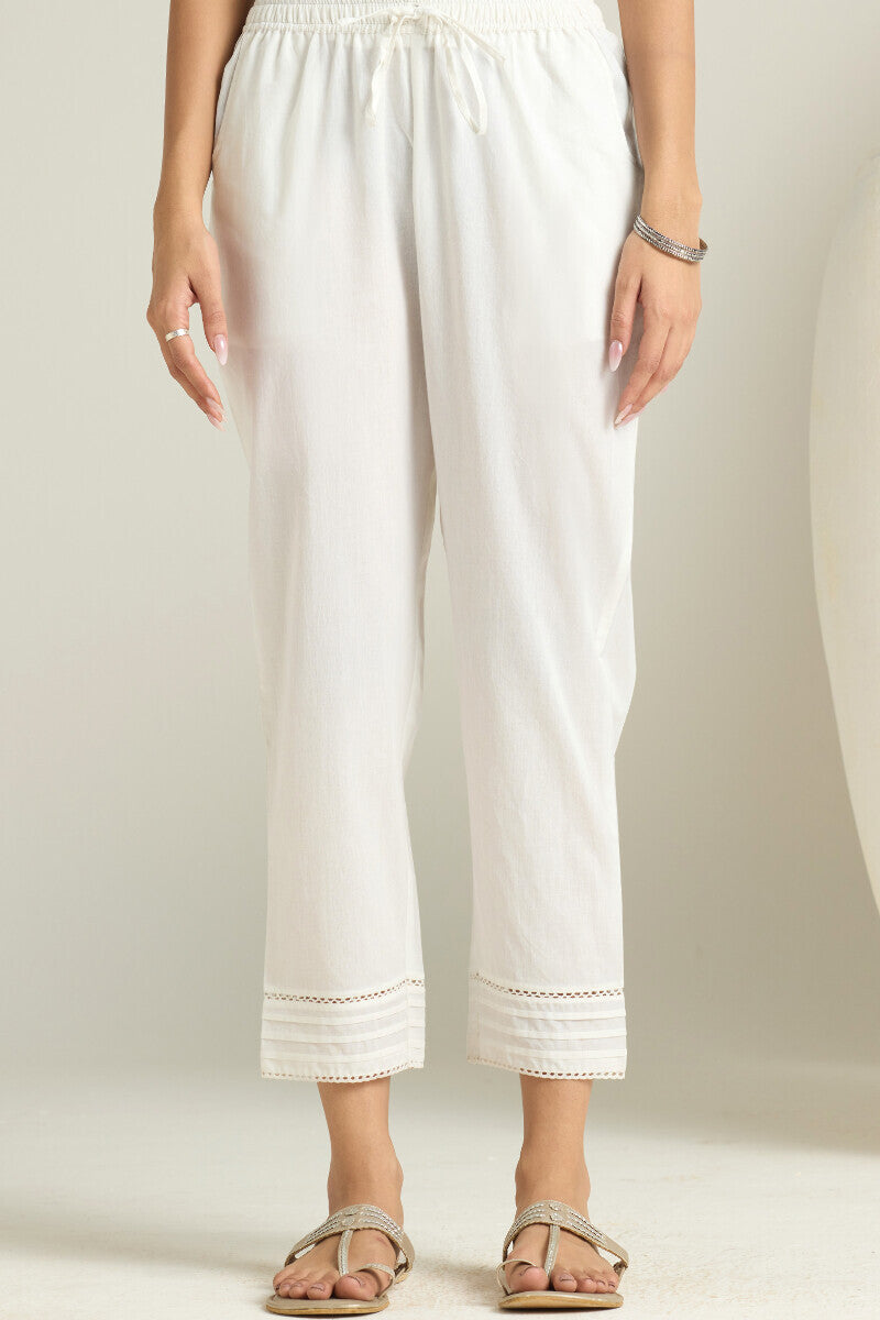 Buy White Handcrafted Cotton Narrow Pants for Women | Comfortable ...