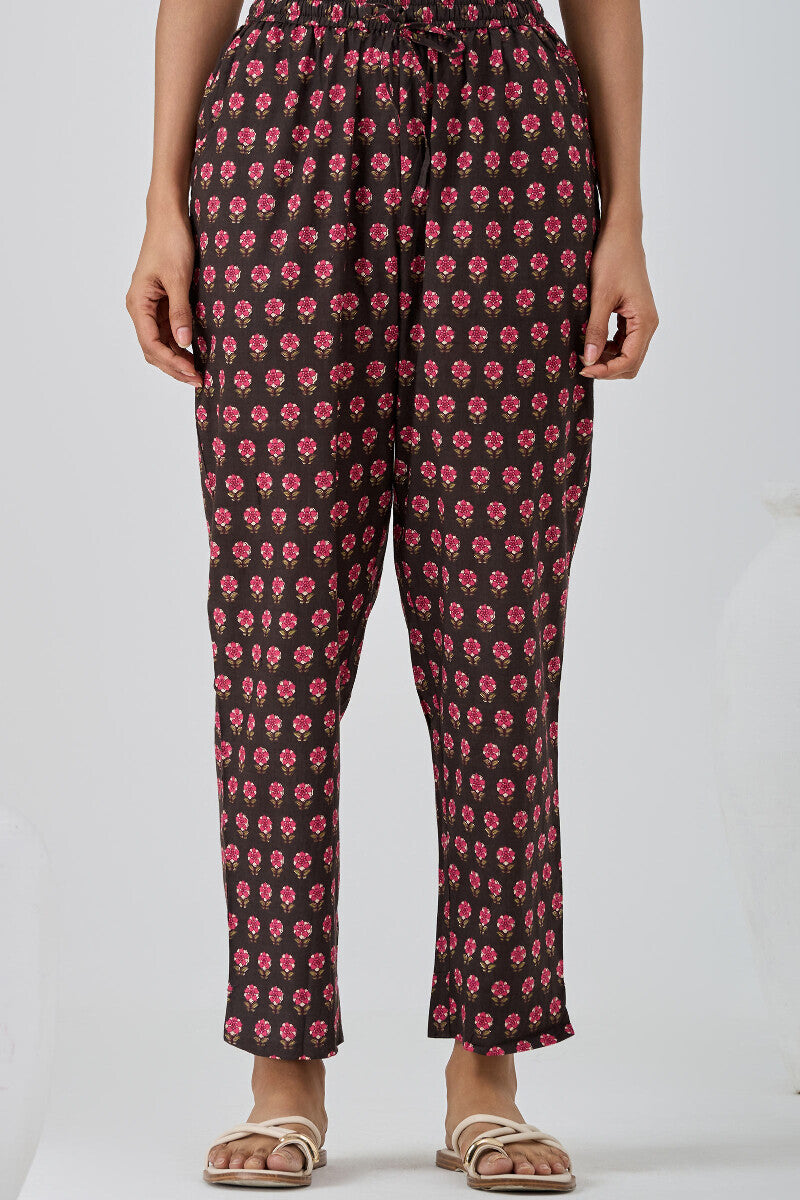 Buy Brown Hand Printed Cotton Narrow Pants for Women | FGNP24-139 ...