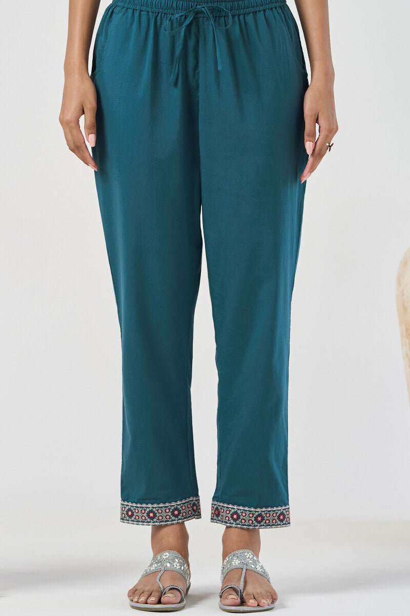 Buy Blue Handcrafted Cotton Narrow Pants for Women | Straight Pants ...