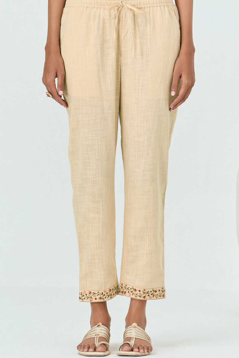 Buy Beige Handcrafted Gauze Slub Narrow Pants for Women | Comfortable ...