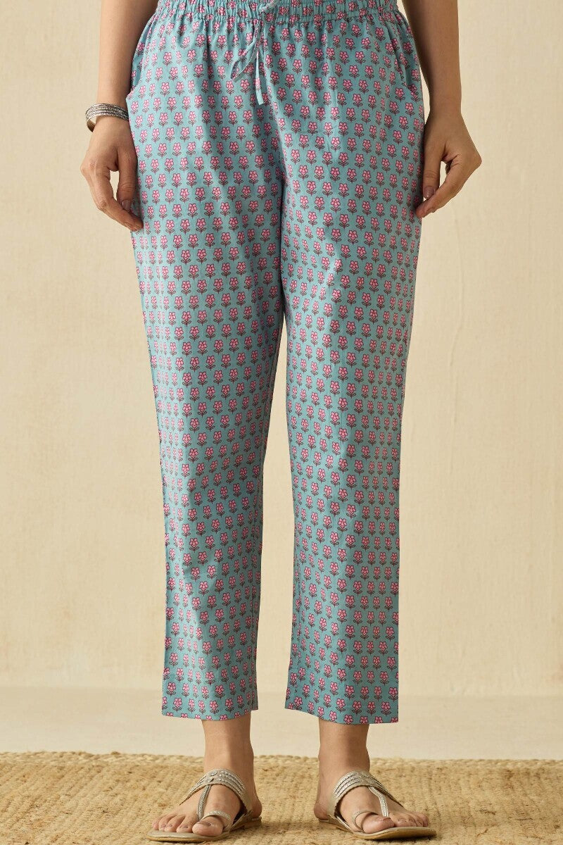 Buy Blue Hand Printed Cotton Narrow Pants for Women | Comfortable Pants ...