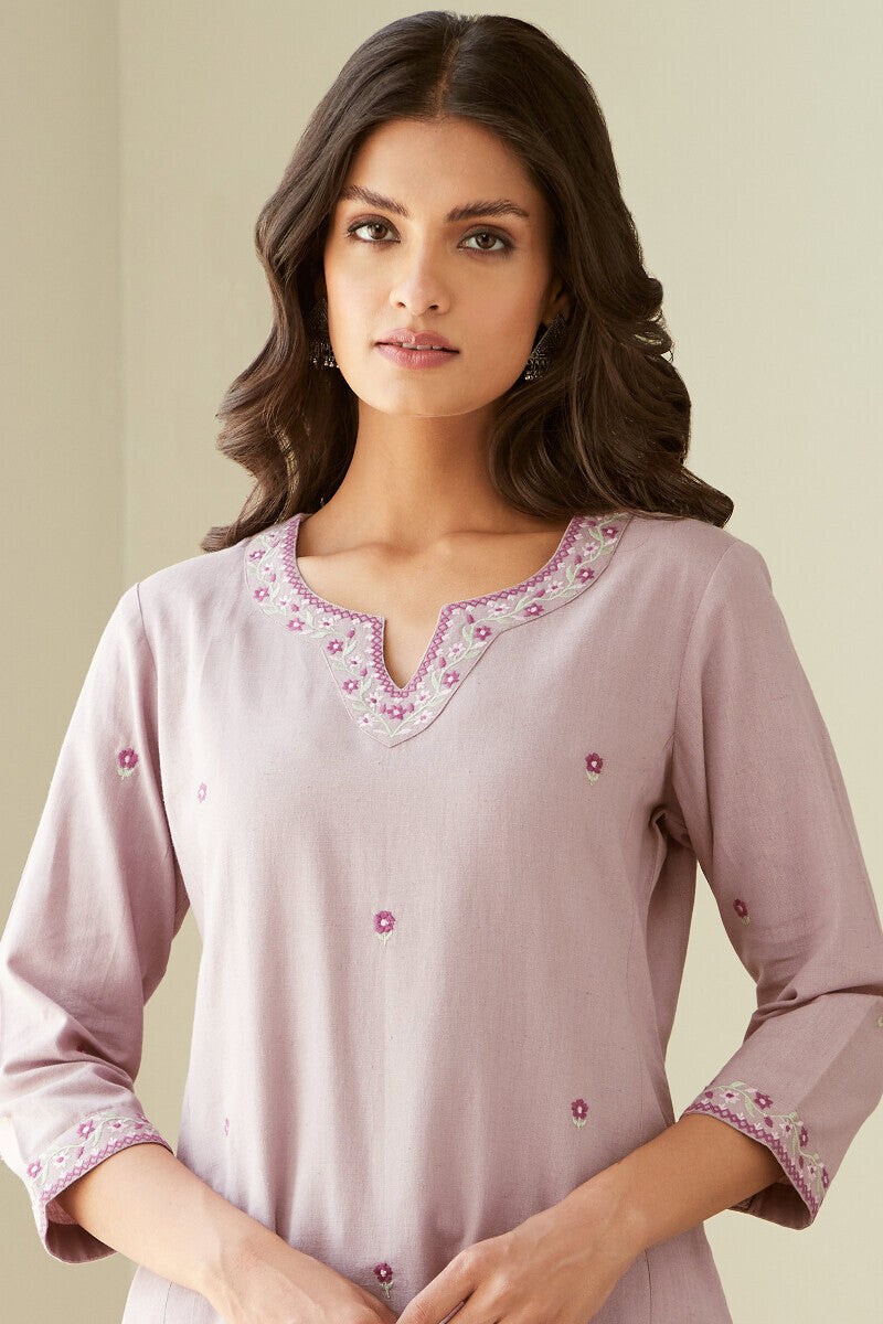 Buy Pale Pink Handcrafted Straight Cotton Flax Kurta for Women | FGMK24 ...