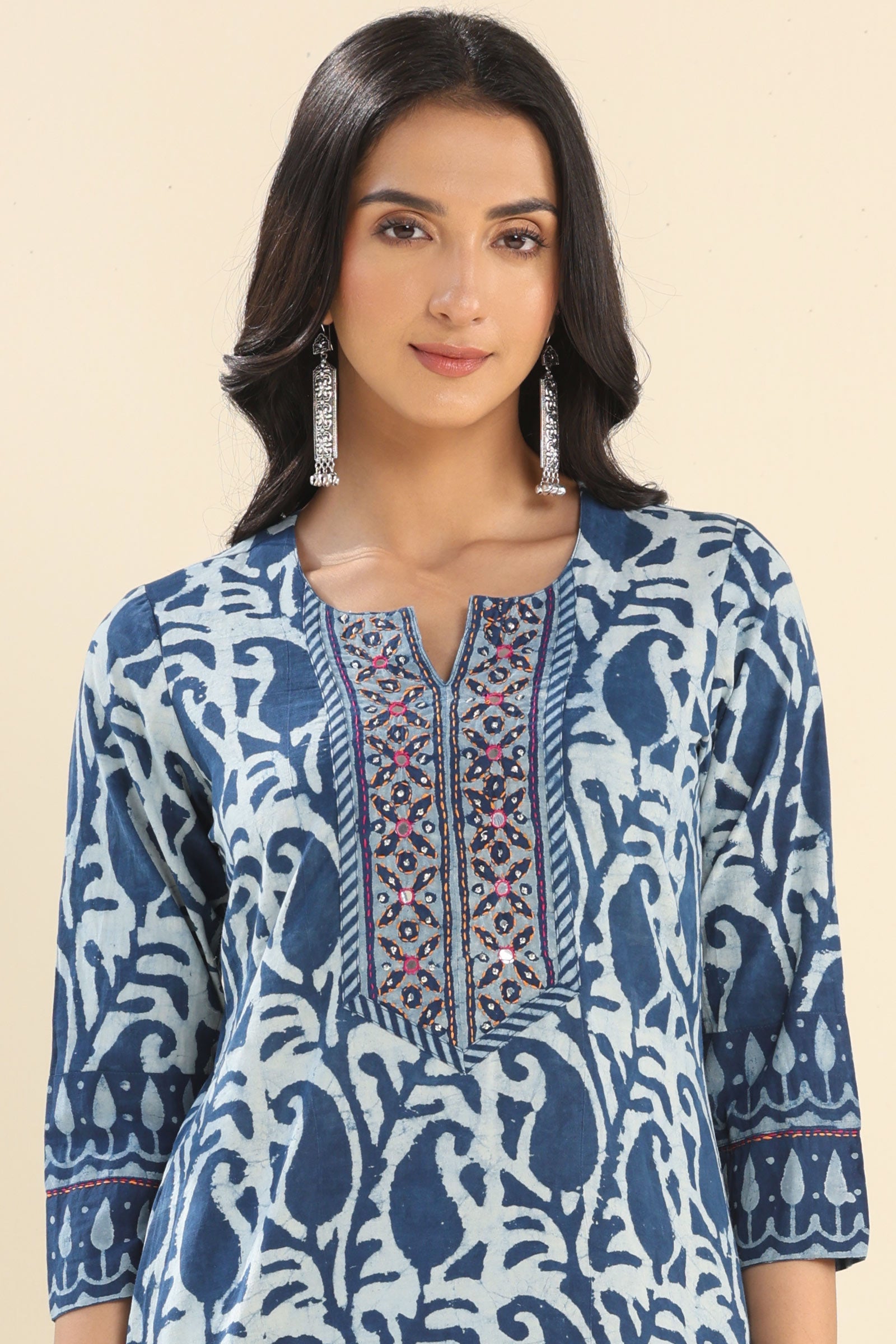 Buy Indigo Hand Block-Printed for Women | Officewear Kurta | Farida ...