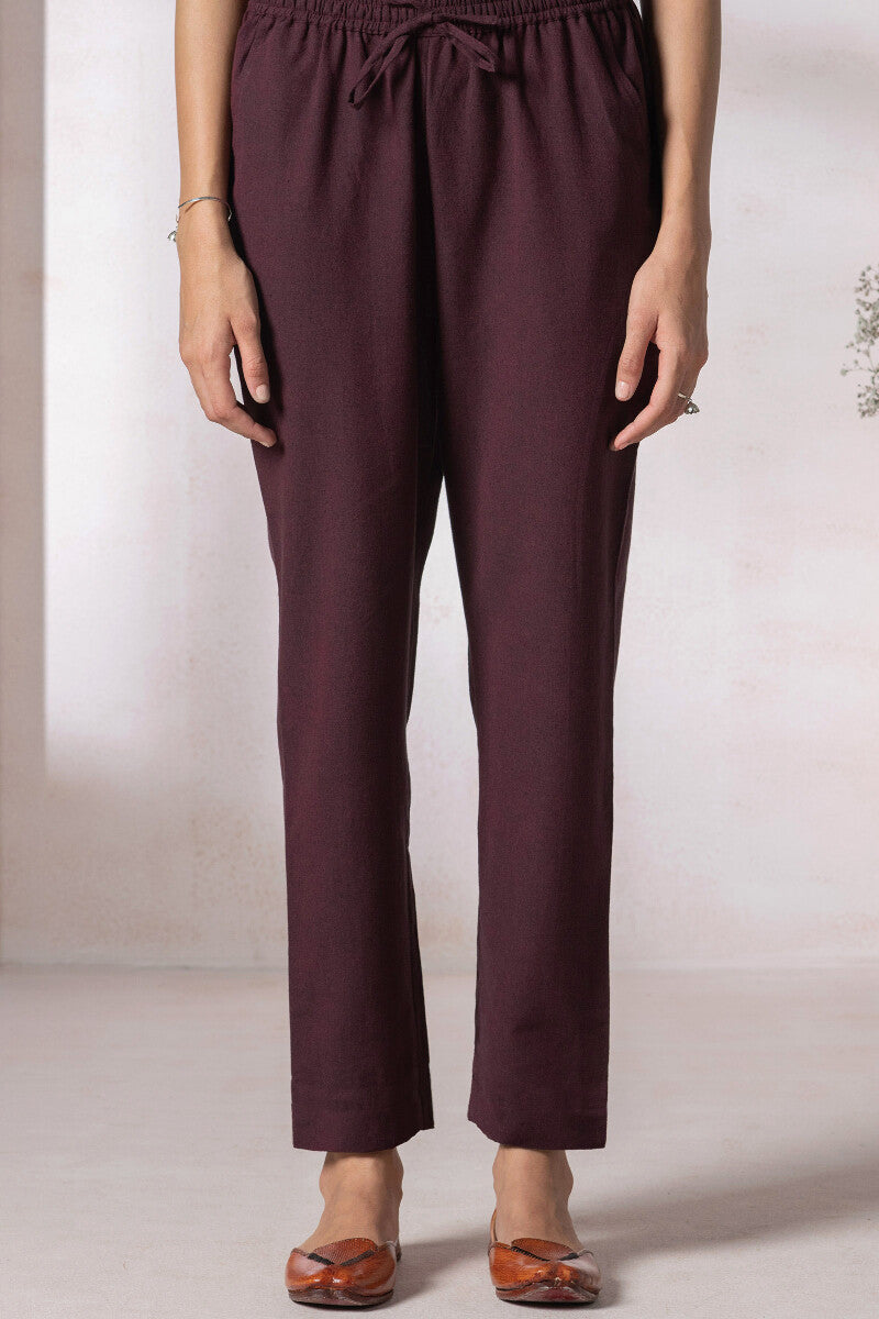 Buy Maroon Handcrafted Handloom Narrow Pants for Women | FGNP22-160 ...